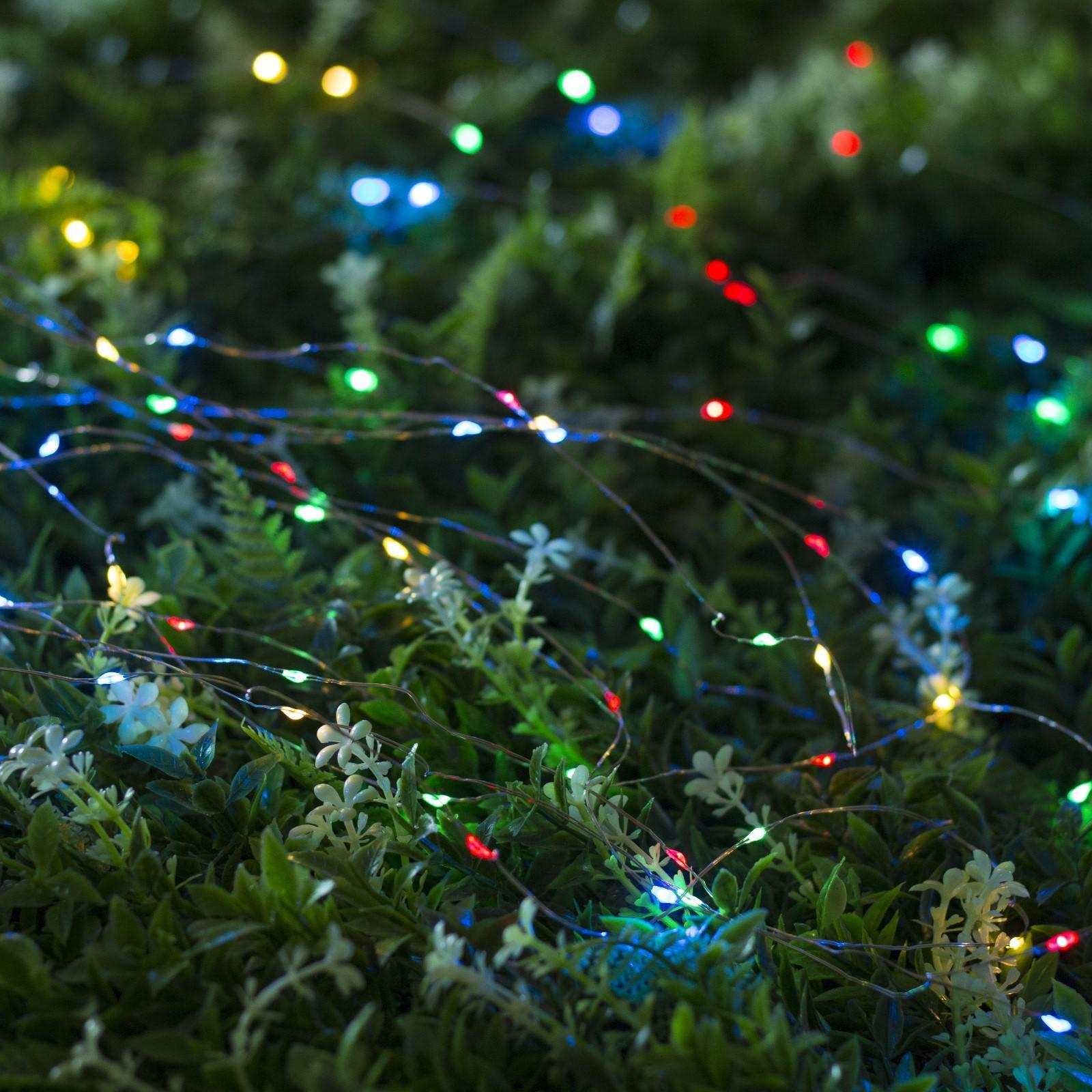 Гирлянда "Нить" 20 м роса, серебристая нить, 200 LED, свечение мульти ...